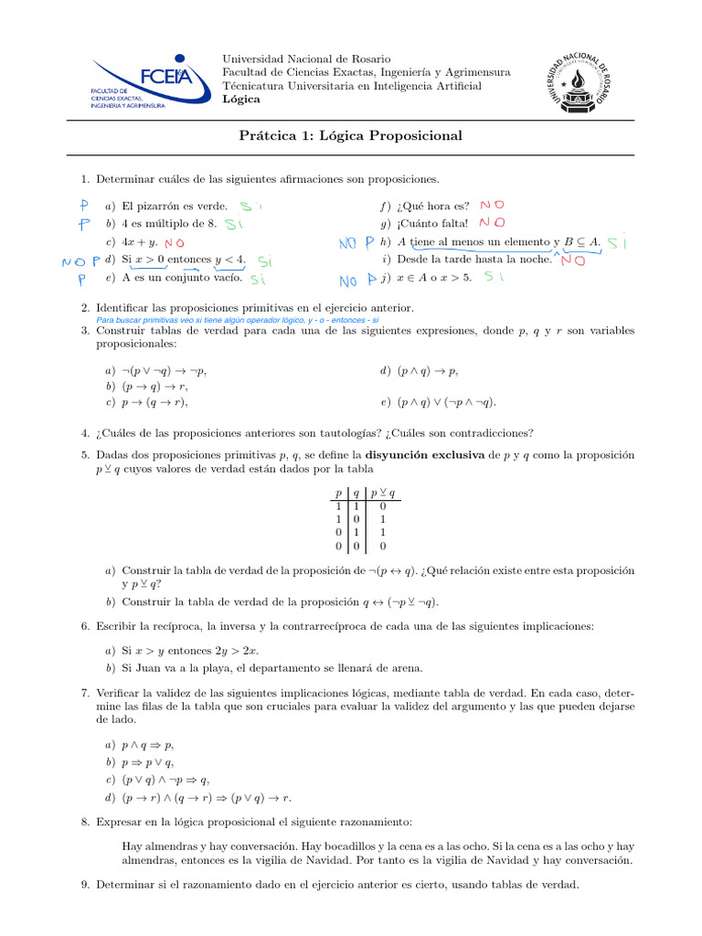 Práctica Lógica Proposicional | PDF | Proposición | Semántica