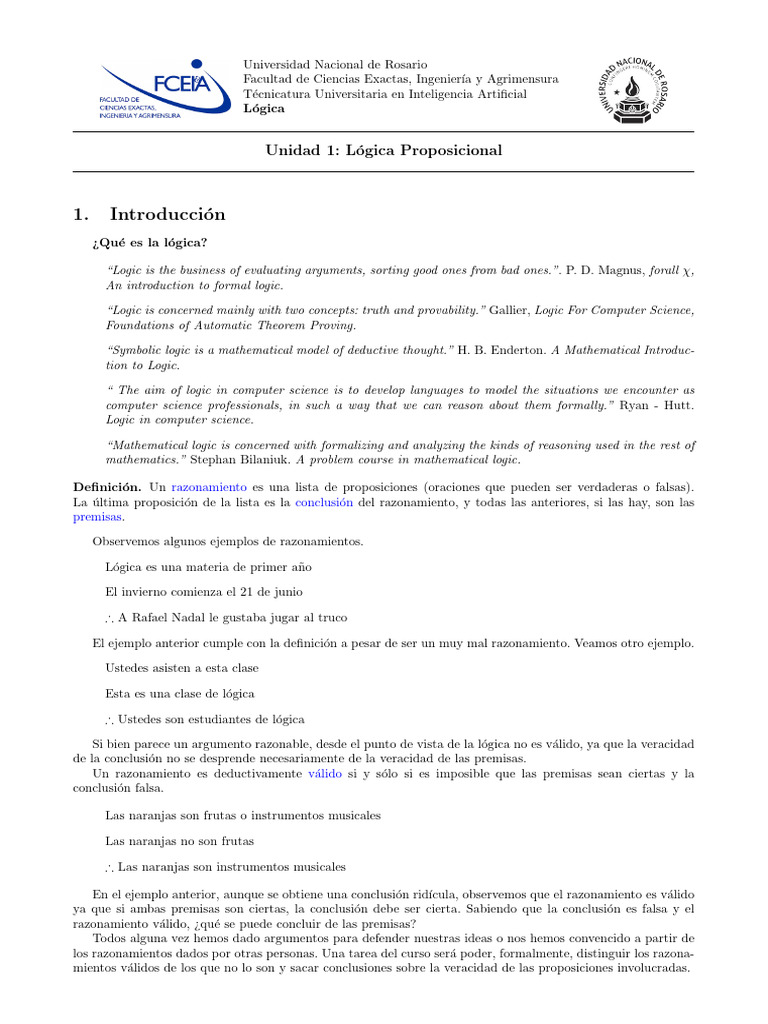 Unidad 1 - Logica Proposicional | PDF | Proposición | Interpretación (filosofía)