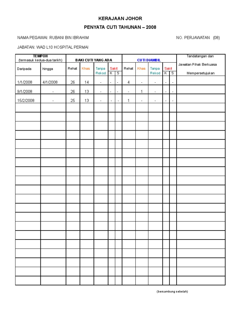 Penyata Cuti Tahunan | PDF