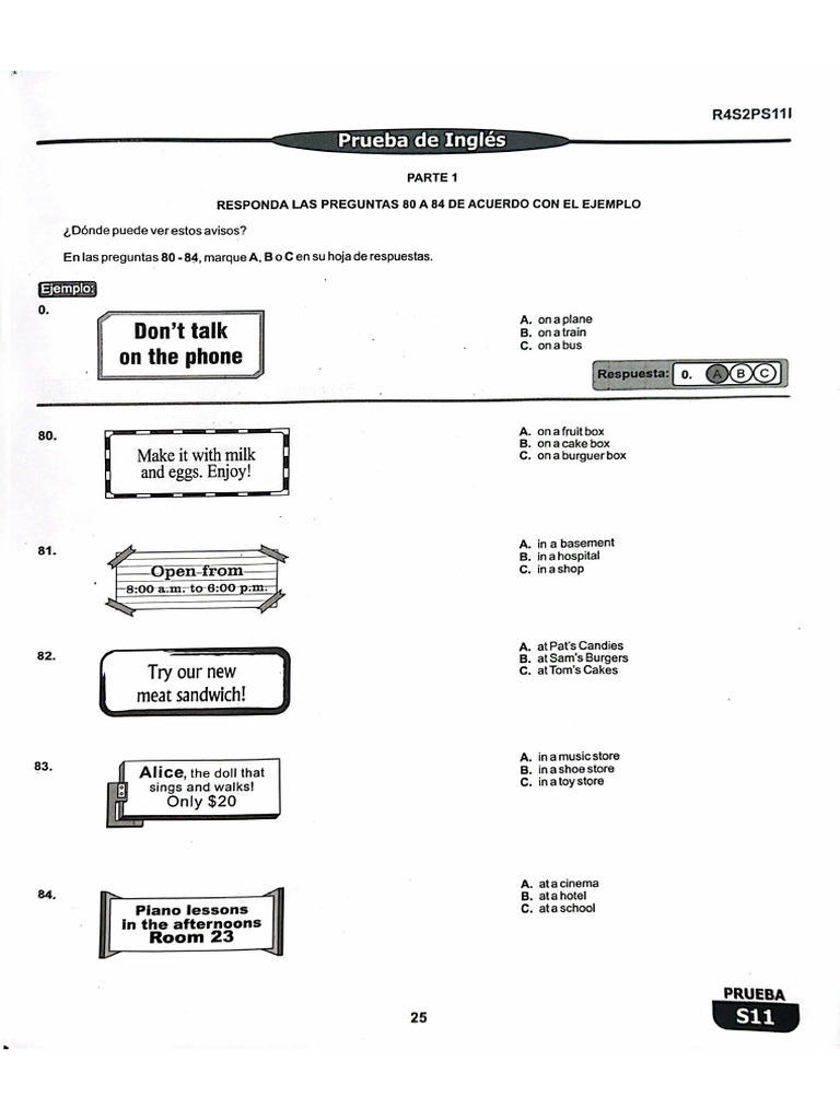 Prueba de Inglés Simulacro | PDF