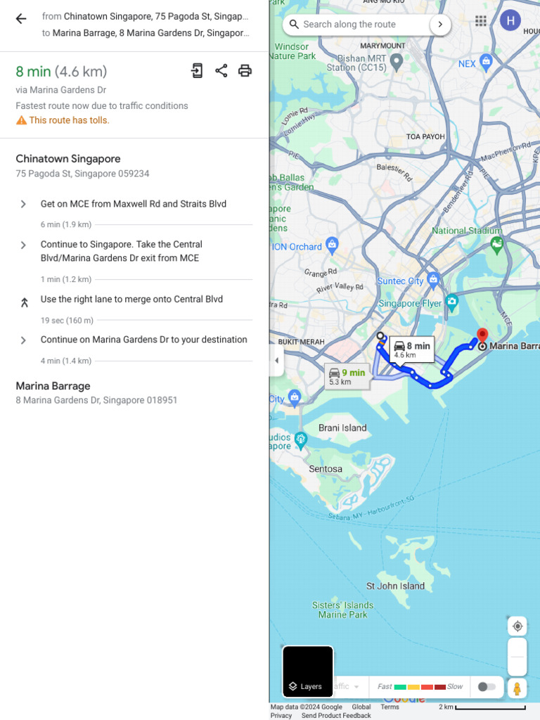 Chinatown Singapore To Marina Barrage - Google Maps | PDF