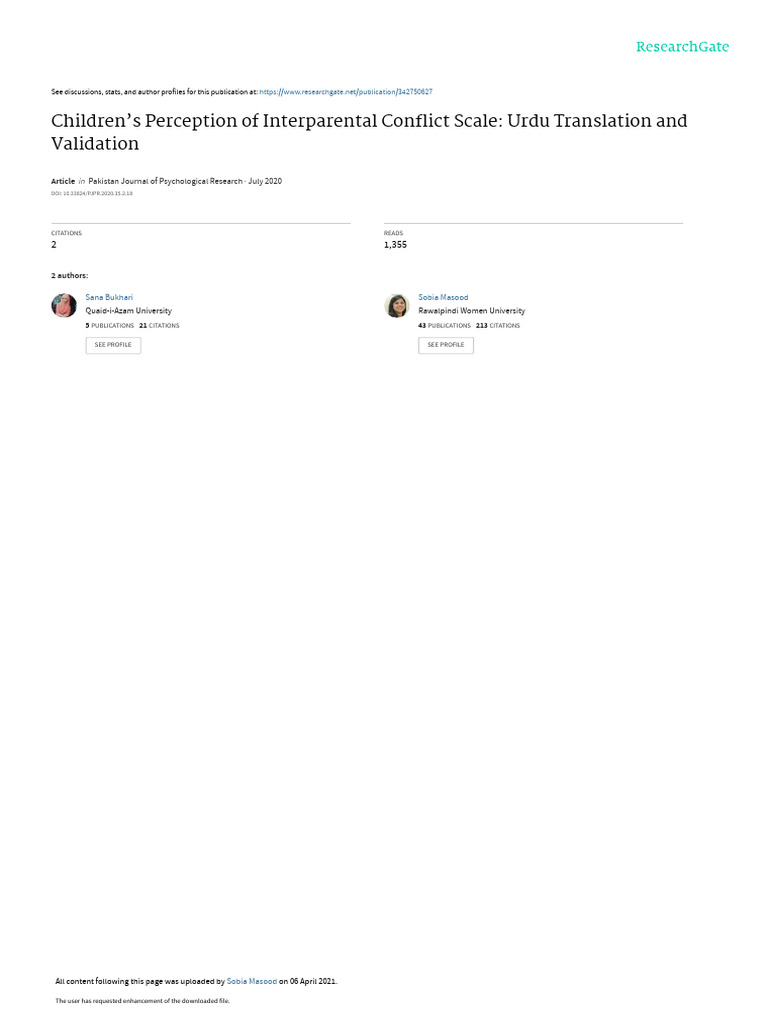 Urdu CPIC Scale for Adolescents | PDF | Psychology | Behavioural Sciences