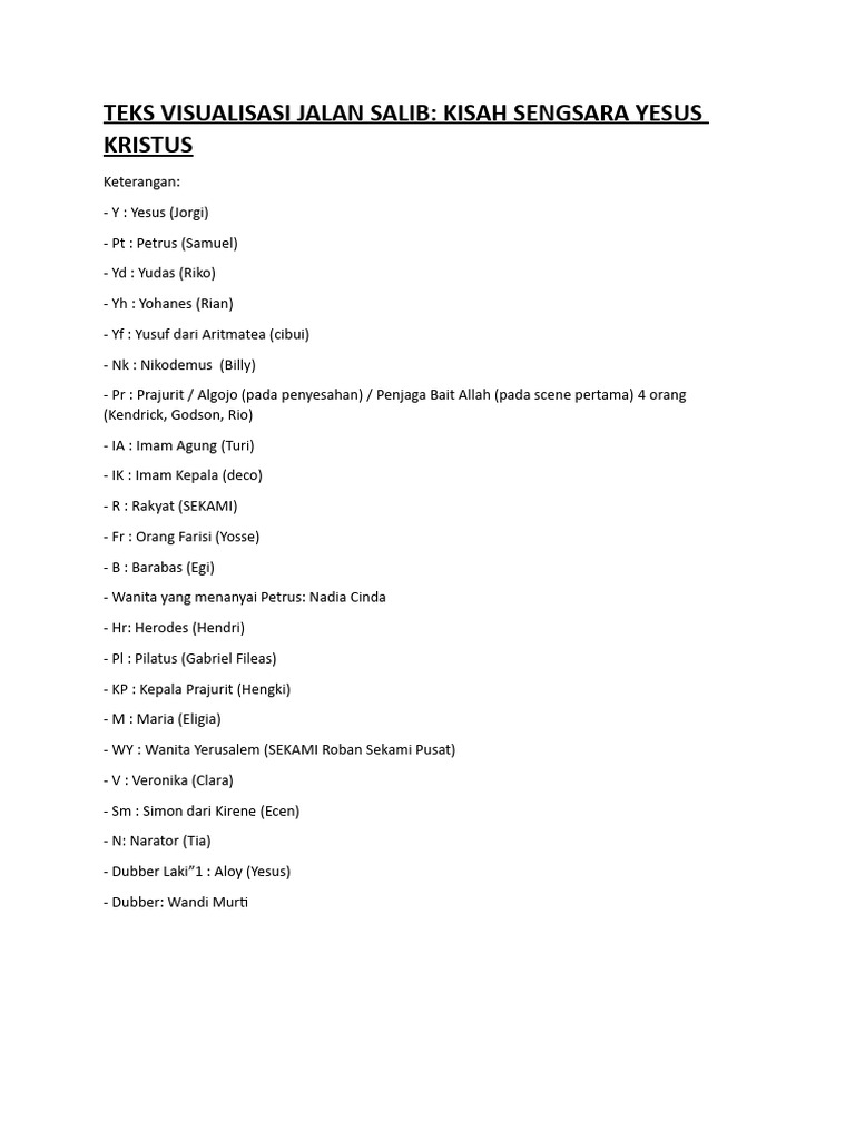 Teks Tablo Sengsara Yesus Kristus 2024 | PDF