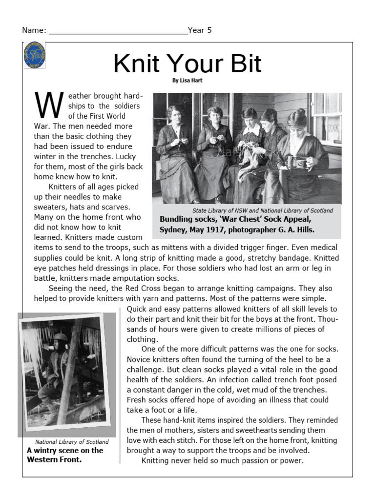 Knit Your Bit: Bundling Socks, War Chest' Sock Appeal, Sydney, May 1917 ...