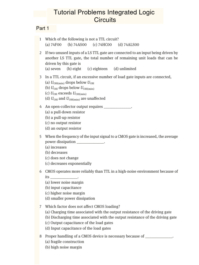 Week7-Tutorials-On Integrated Logic Circuits | PDF | Logic Gate ...