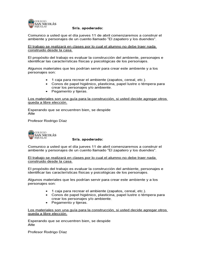 Comunicación Para Apoderados | PDF