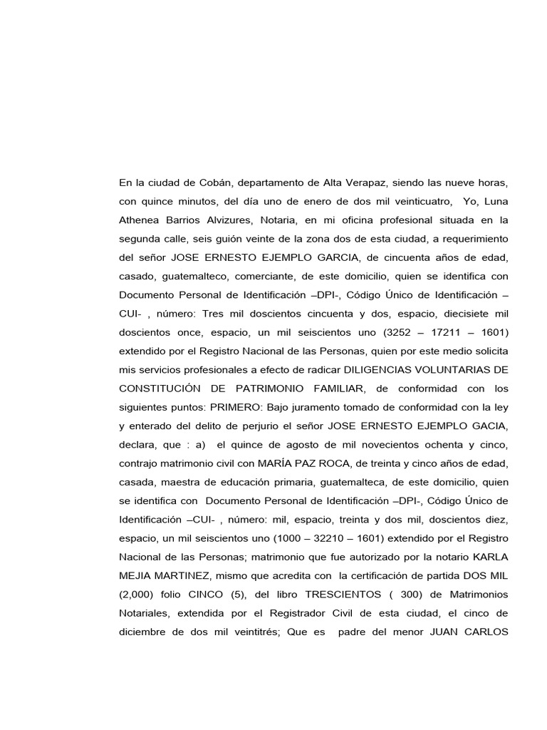 Constitución de Patrimonio Familiar en Cobán | PDF