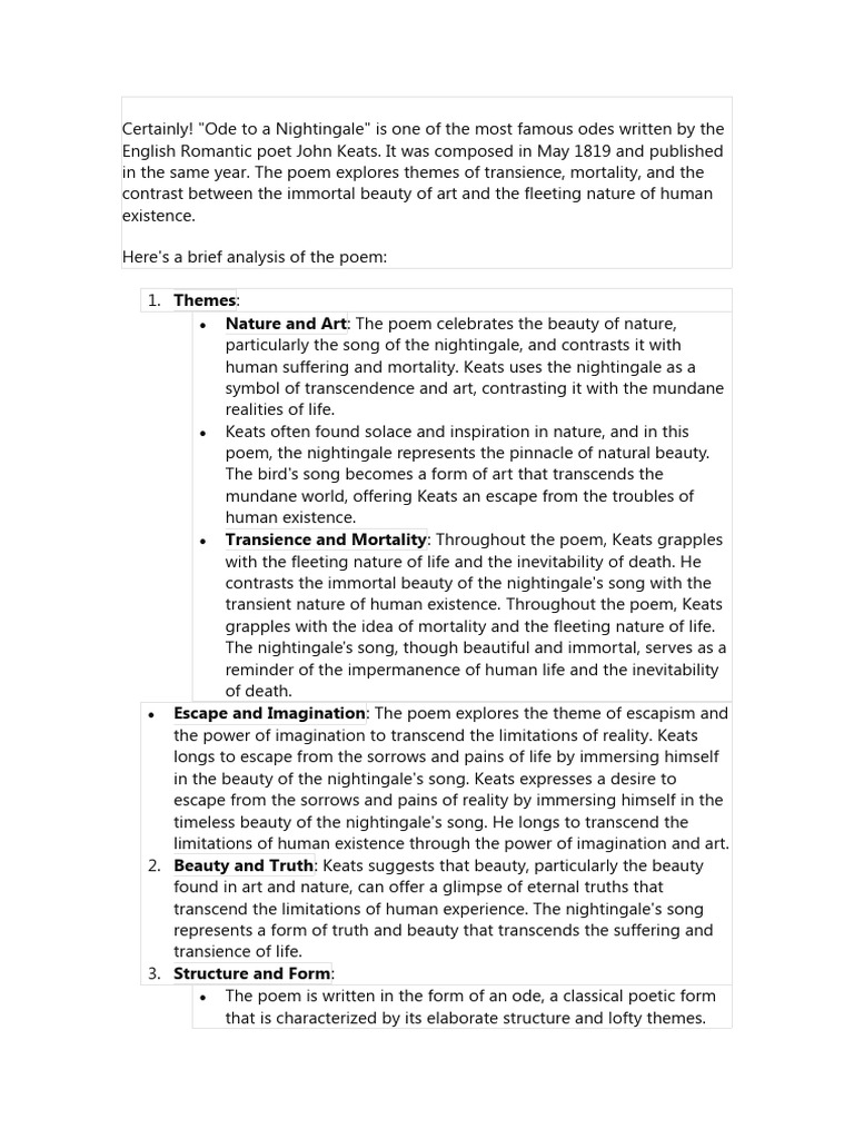 Ode To A Nightingale | PDF | Poetry | John Keats