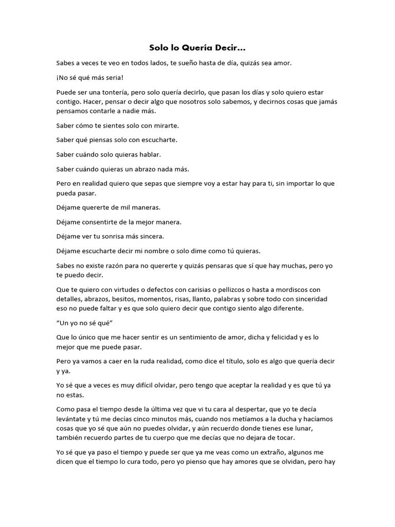 Solo Quería Decir Que Te Quiero | PDF | Amor