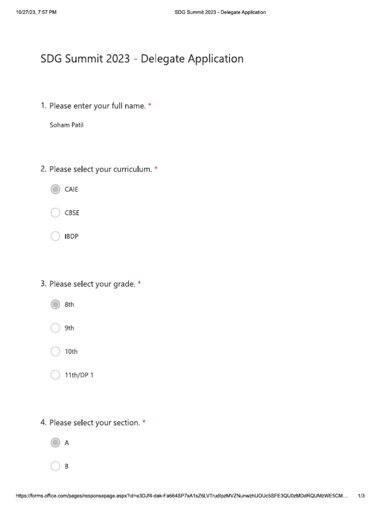 SDG Delegate Form Summit 2023 | PDF