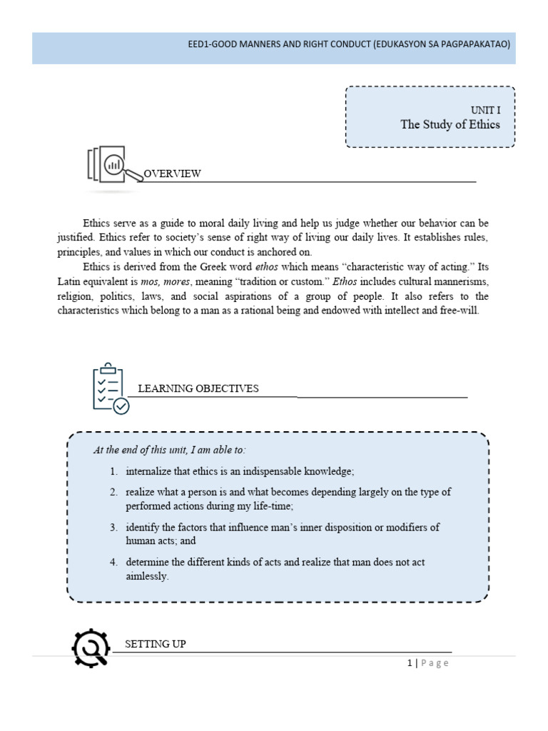 EED1 Good Manners and Right Conduct | PDF | Morality | Intention