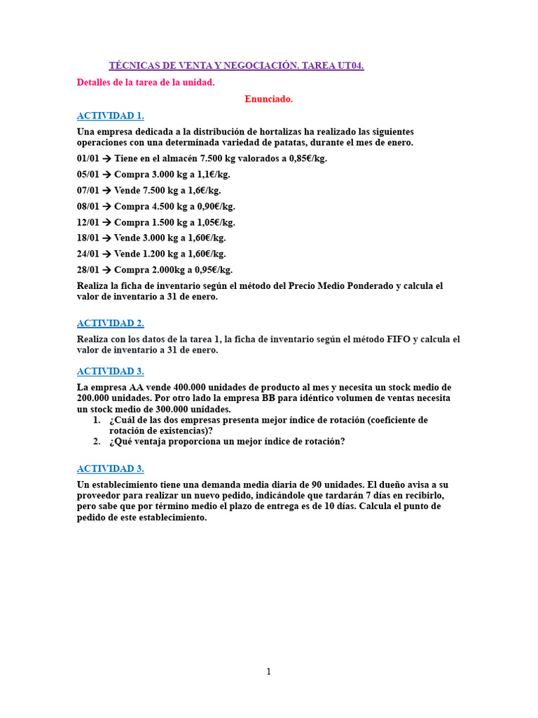 Técnicas de Venta y Negociación. Tarea Ut04. | PDF | Informática