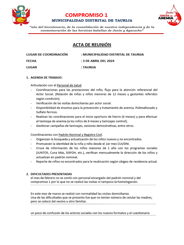 Formato de Acta de Reunión | PDF