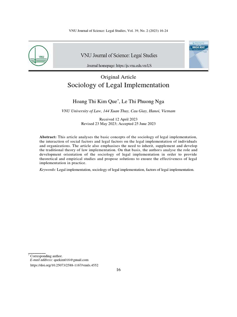 Sociology of Legal Implementation: Original Article | PDF