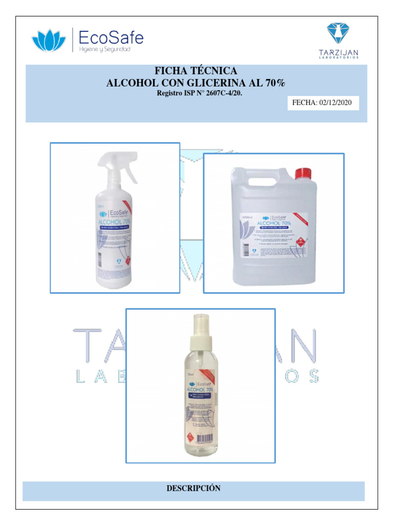 FT Alcohol Glicerina Ecosafe 70% | PDF