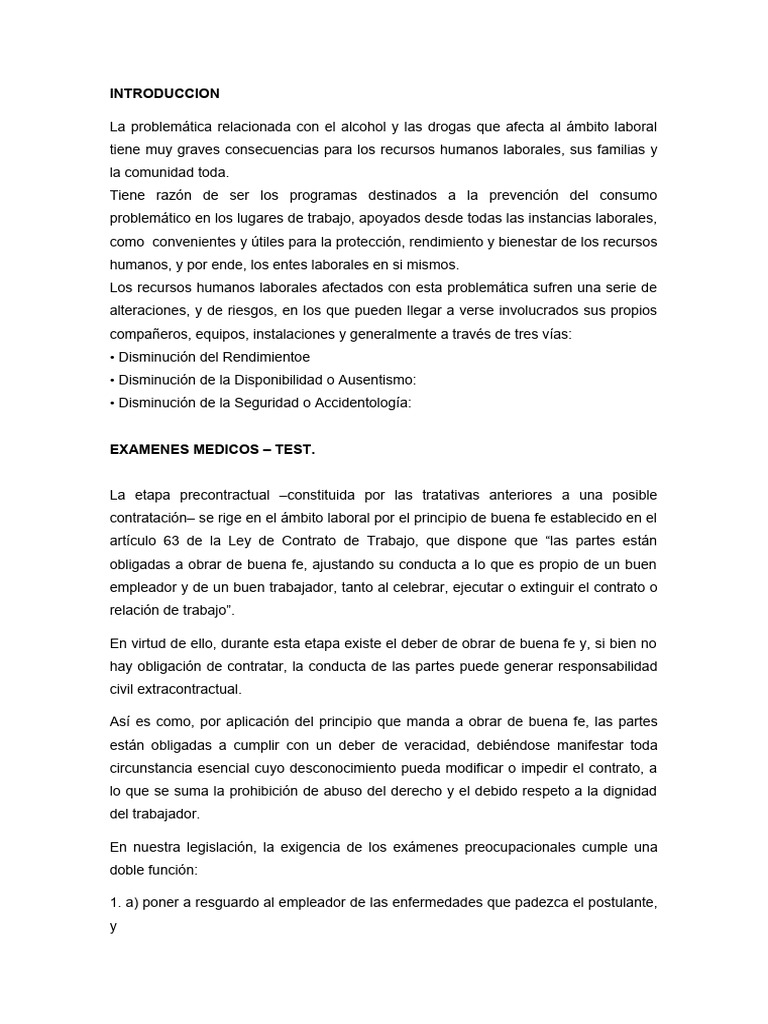 Informe Drogas en el ambito Laboral | PDF | Derecho laboral | Business