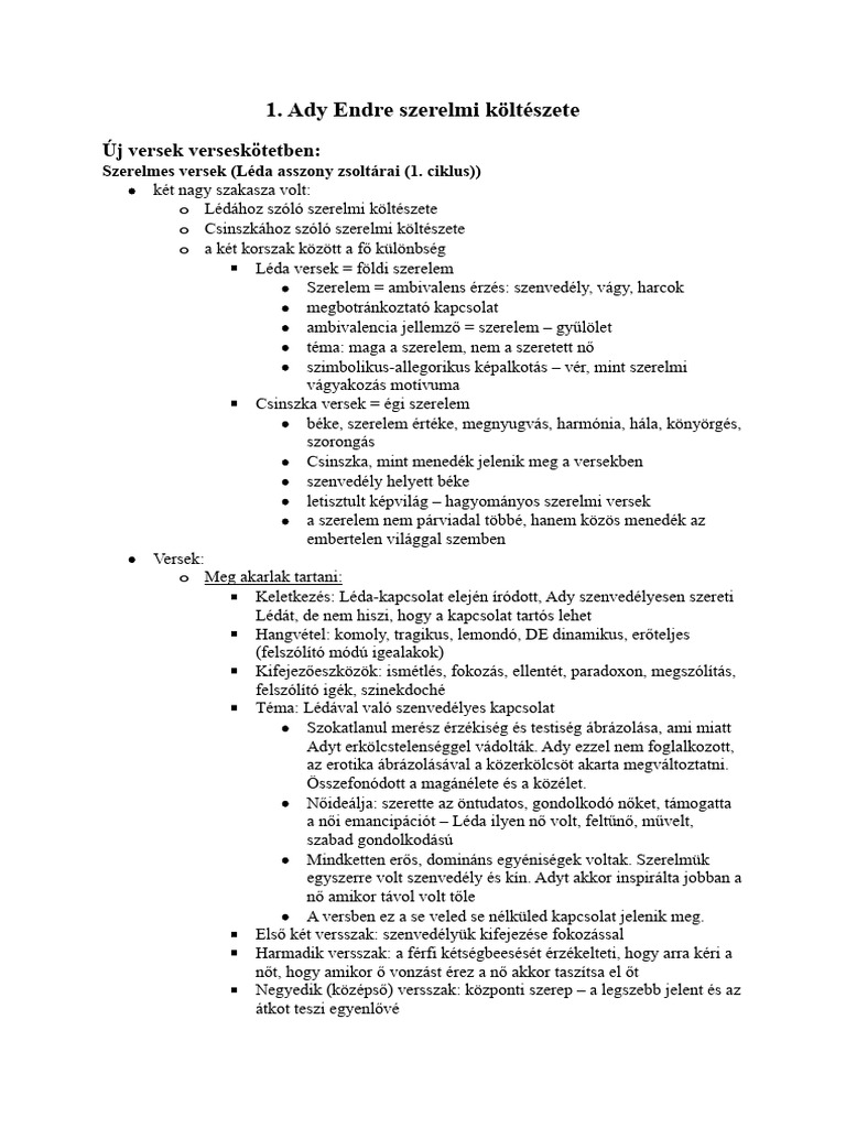 Ady Endre Szerelmi Költészete | PDF
