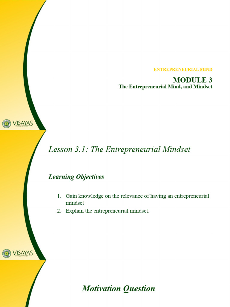 ENTR 11 - Lesson 3.11 | PDF | Mindset | Entrepreneurship