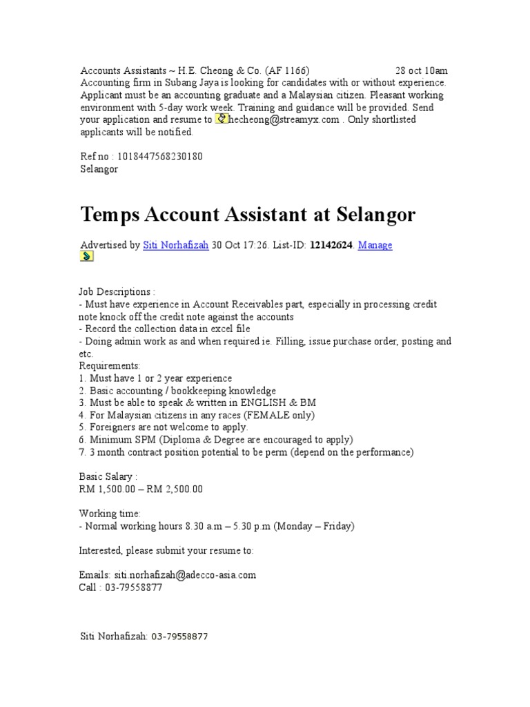 Accounts Assistants | PDF