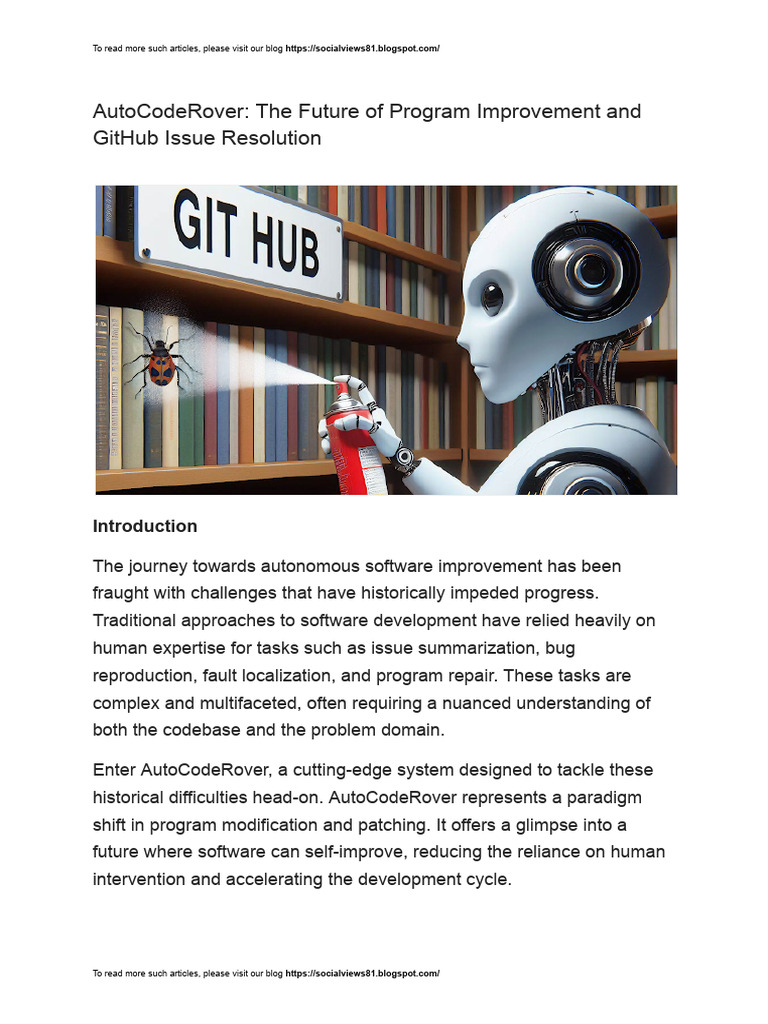 AutoCodeRover: The Future of Program Improvement and GitHub Issue Resolution | PDF | Artificial ...