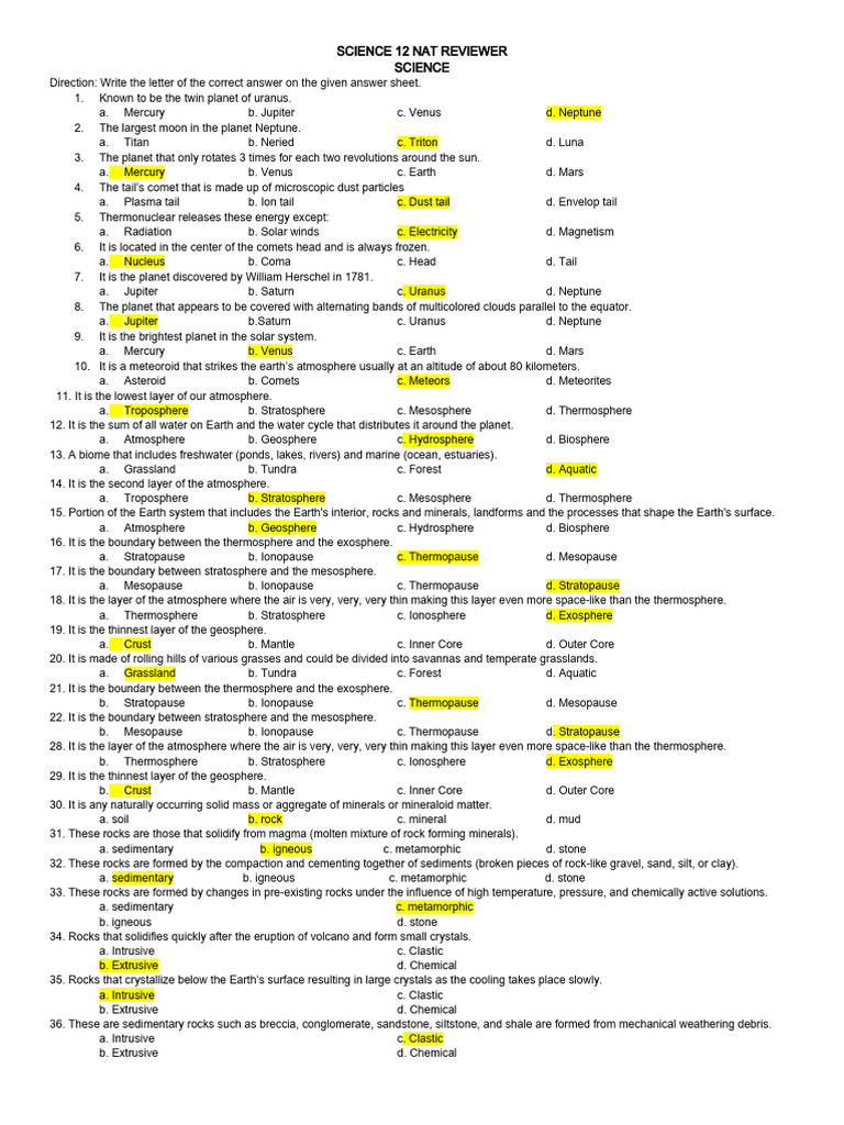 Grade 12 Nat Reviewer 2 | PDF | Rock (Geology) | Clastic Rock