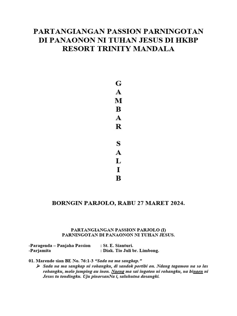Partangiangan Passion Parningotan Di Panaonon Ni Tuhan Jesus Di HKBP Ressort Trinity Mandala | PDF
