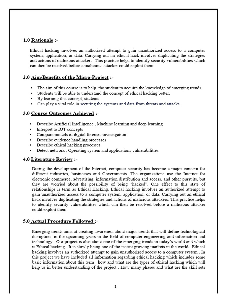 Ethical Hacking Micro Project | PDF | Security Hacker | White Hat (Computer Security)