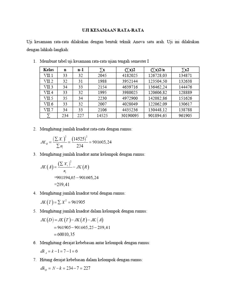 Uji Kesamaan Rata Populasi | PDF