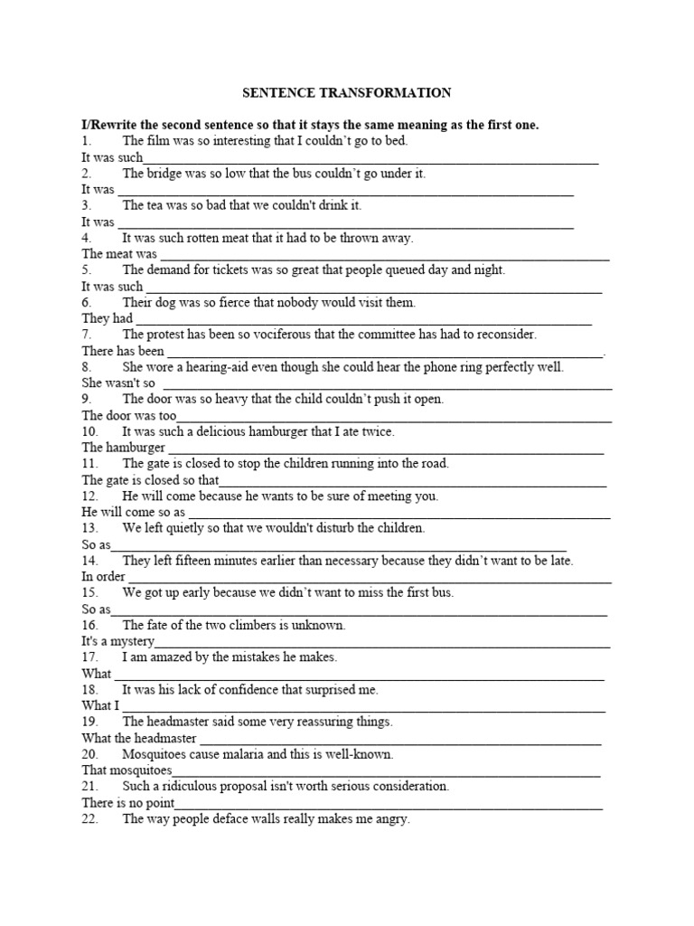 Practice-Sentence Transformation-Past&perfect Tenses Practice 2 | PDF