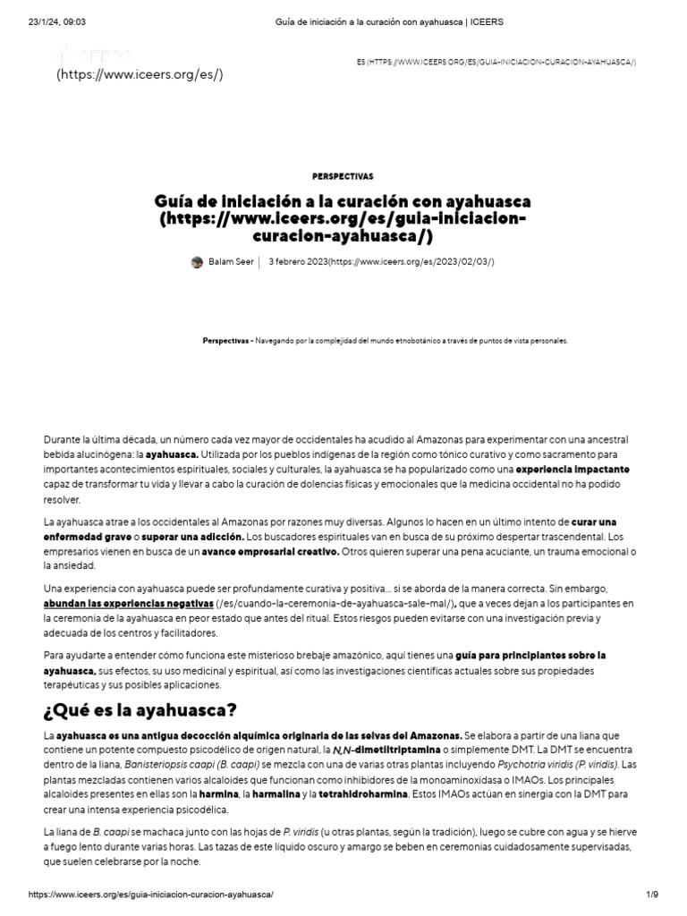 Guía de Iniciación A La Curación Con Ayahuasca - ICEERS | PDF | Ayahuasca