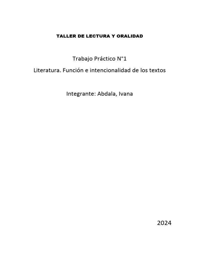 Taller de Lectura y Oralidad. TP 1 | PDF
