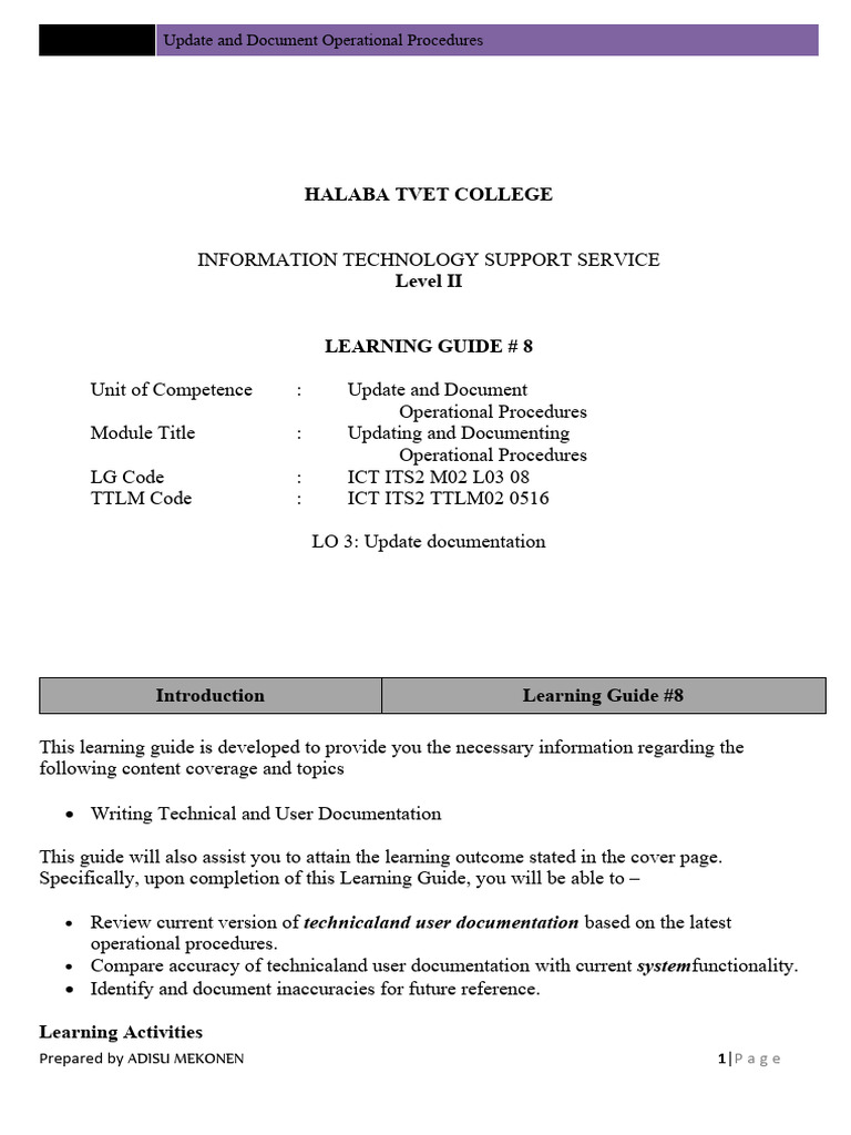 Halaba Tvet College: Update and Document Operational Procedures | PDF ...