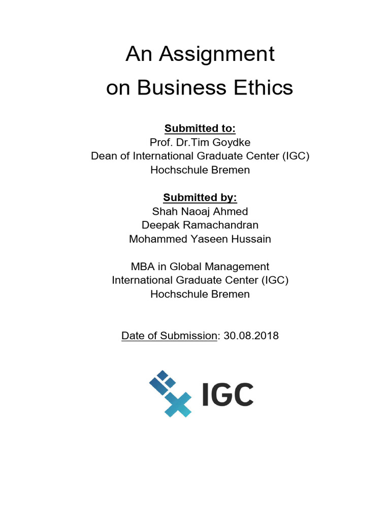 Business Ethics Final Submission | PDF | Corporate Social ...