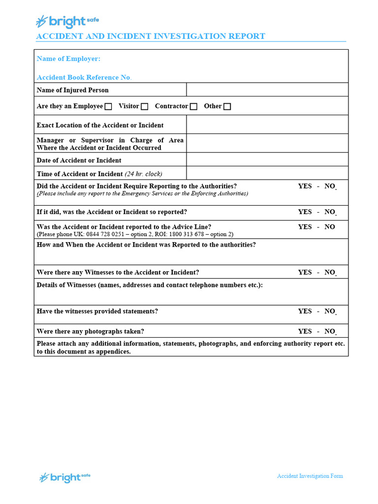 Accident Incident Investigation Form | PDF | Occupational Safety And ...