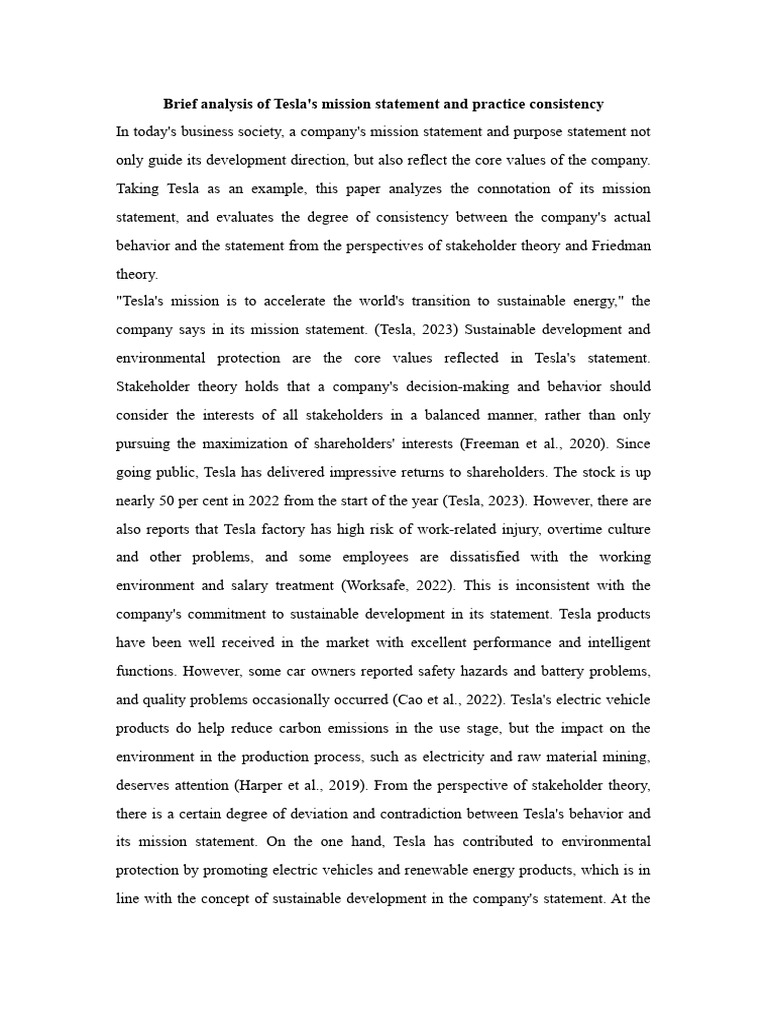 Analyzing Tesla's Mission Statement | PDF | Corporate Social ...