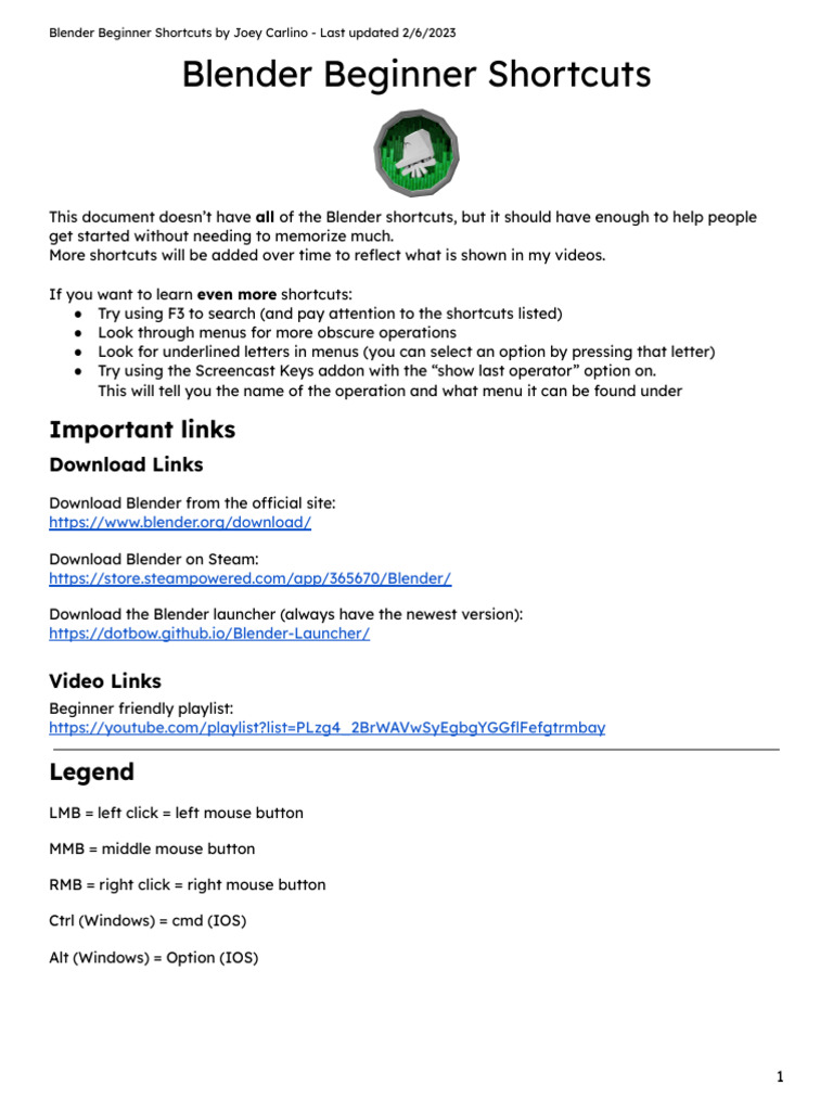 Blender Beginner Shortcuts - Joey Carlino | Download Free PDF | Blender ... Blender Beginner Shortcuts - Joey Carlino | Download Free PDF | Blender ...
