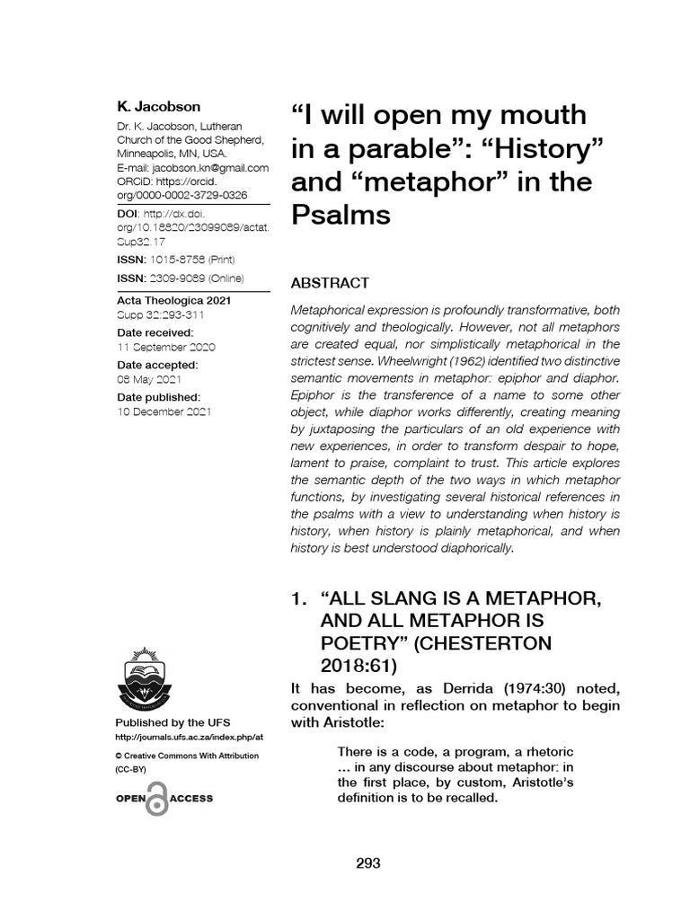 "I Will Open My Mouth in A Parable": "History" and "Metaphor" in The ...