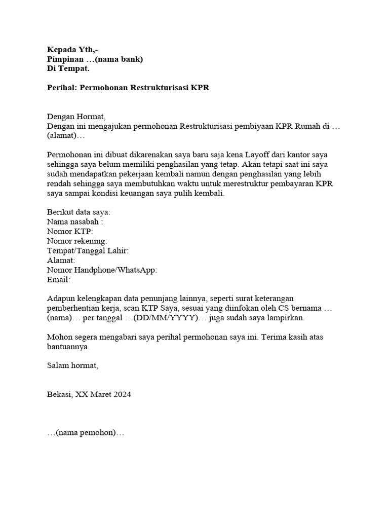 Contoh Surat Permohonan Restrukturisasi | PDF