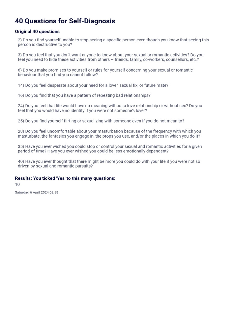 40 Questions For Self-Diagnosis | PDF