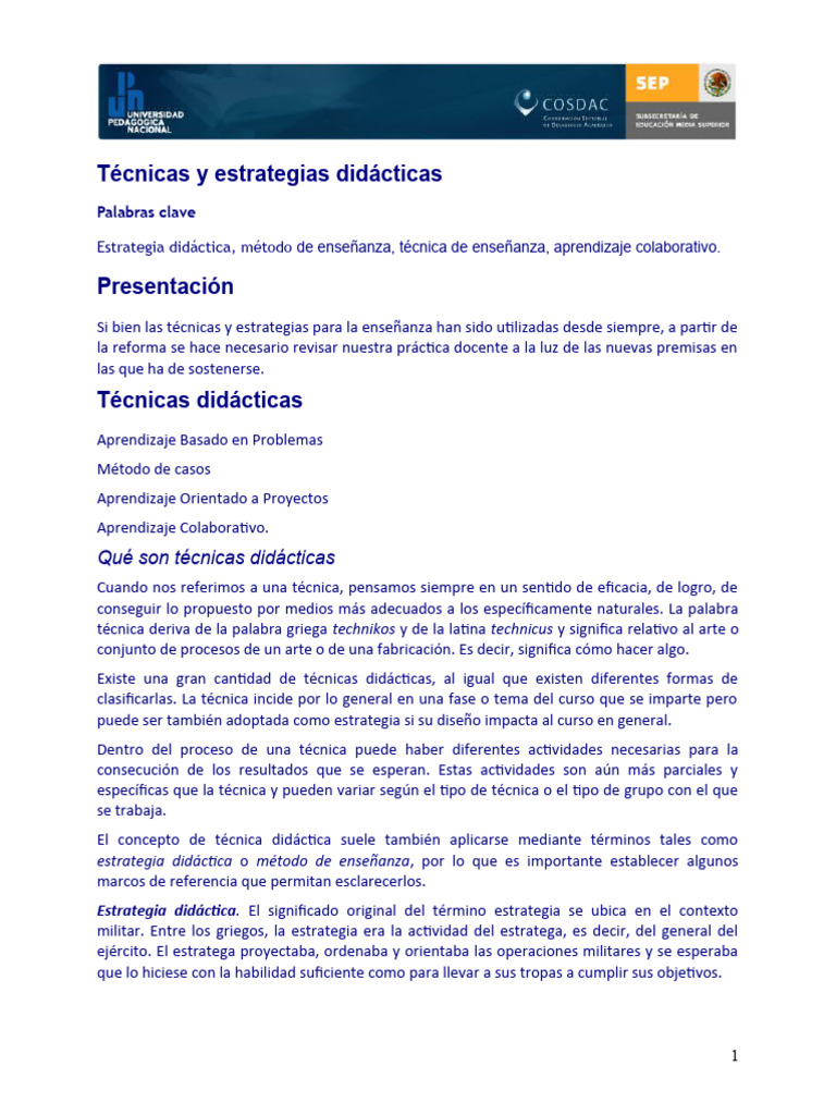 Tecnicas y Estrategias Didacticas COSDAC | PDF | Aprendizaje | Enseñando