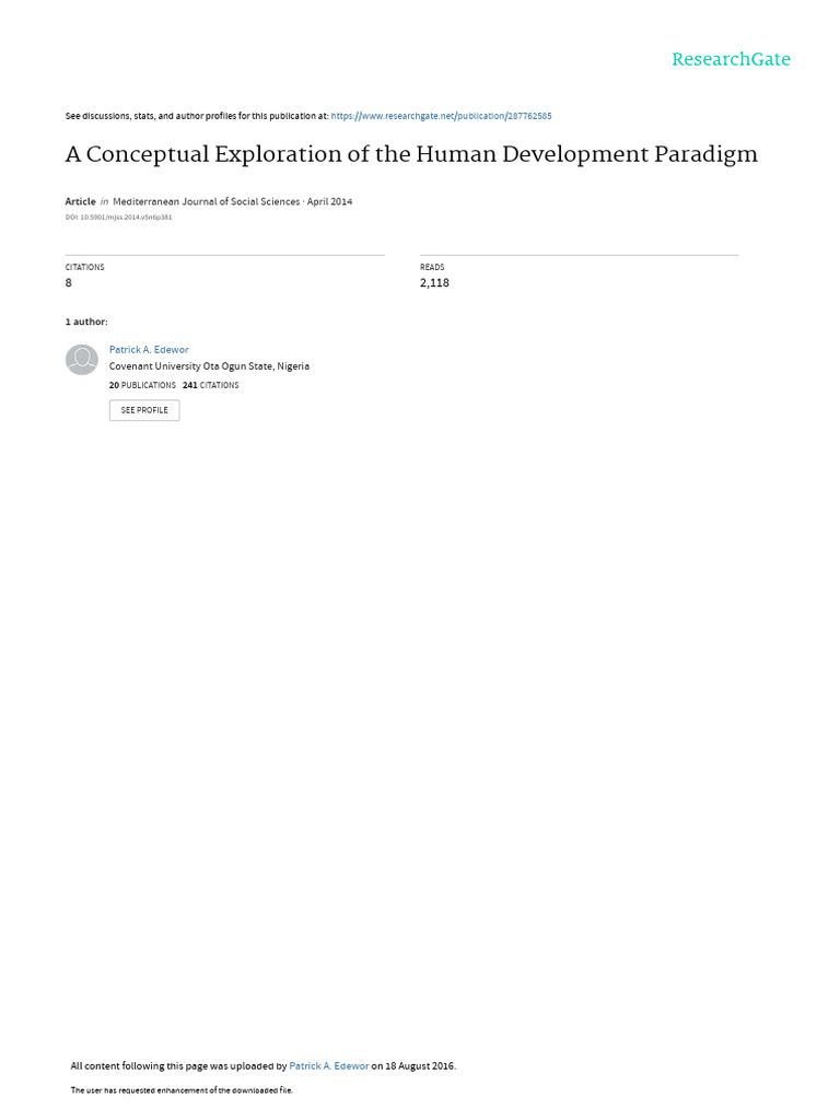 A Conceptual Exploration of The Human Development | PDF | Cost Of ...