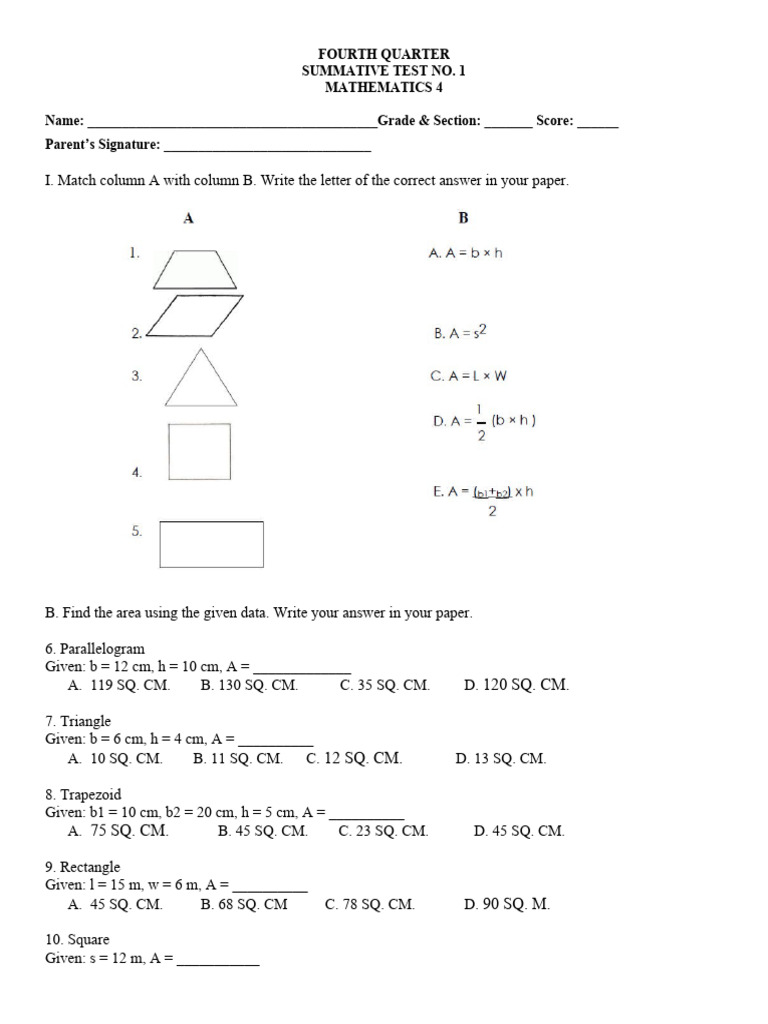 Q4-SUMMATIVE-1-MATHEMATICS | PDF