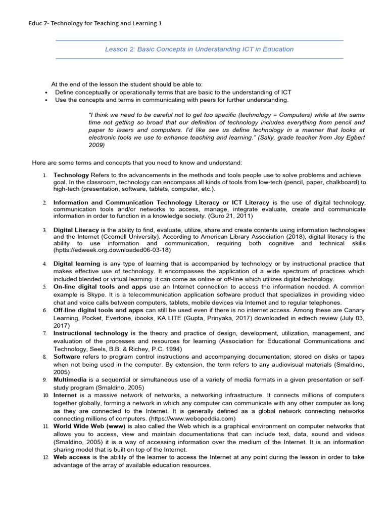 Module 1 Lesson 2 and 3 | PDF | Educational Technology | Internet