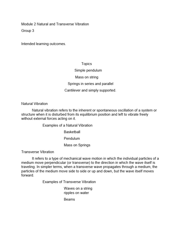 Group 3 Module 2 Natural and Transverse Vibration | PDF | Oscillation ...