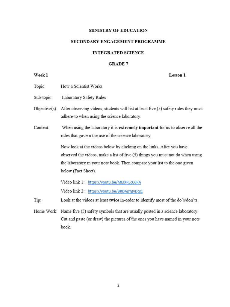 Grade 7 Integrated Science Week 1 Lesson 1 (Lab. Rules) | PDF ...