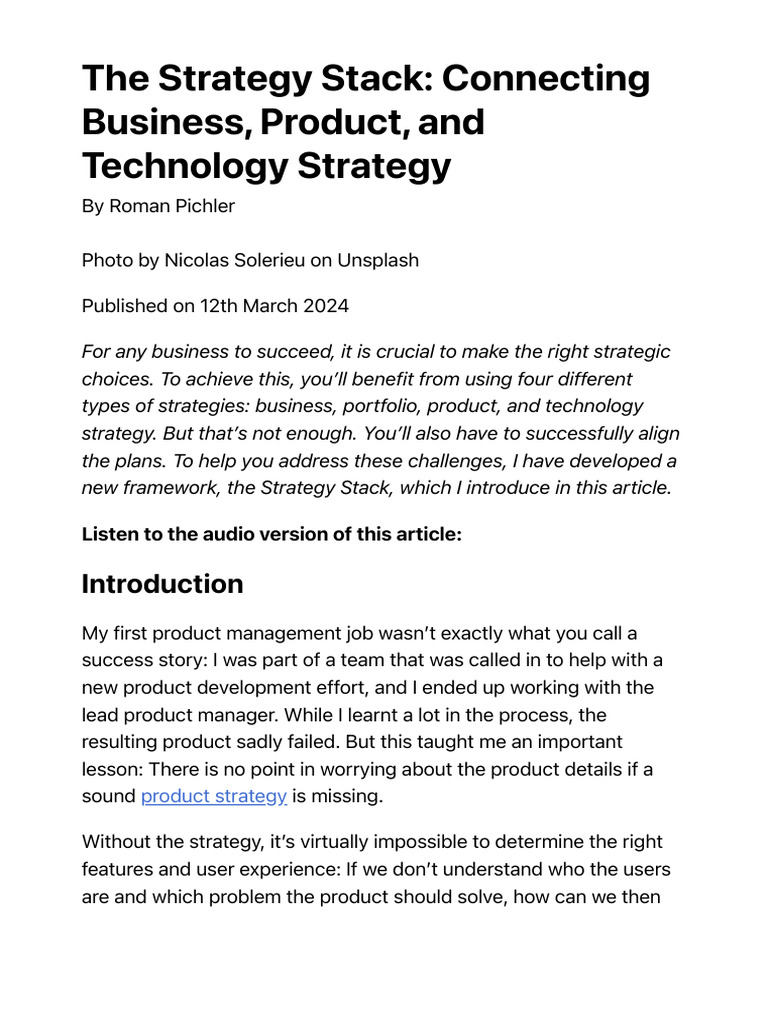 Strategy Stack: Aligning Business, Product, and Tech | PDF | Strategic ...
