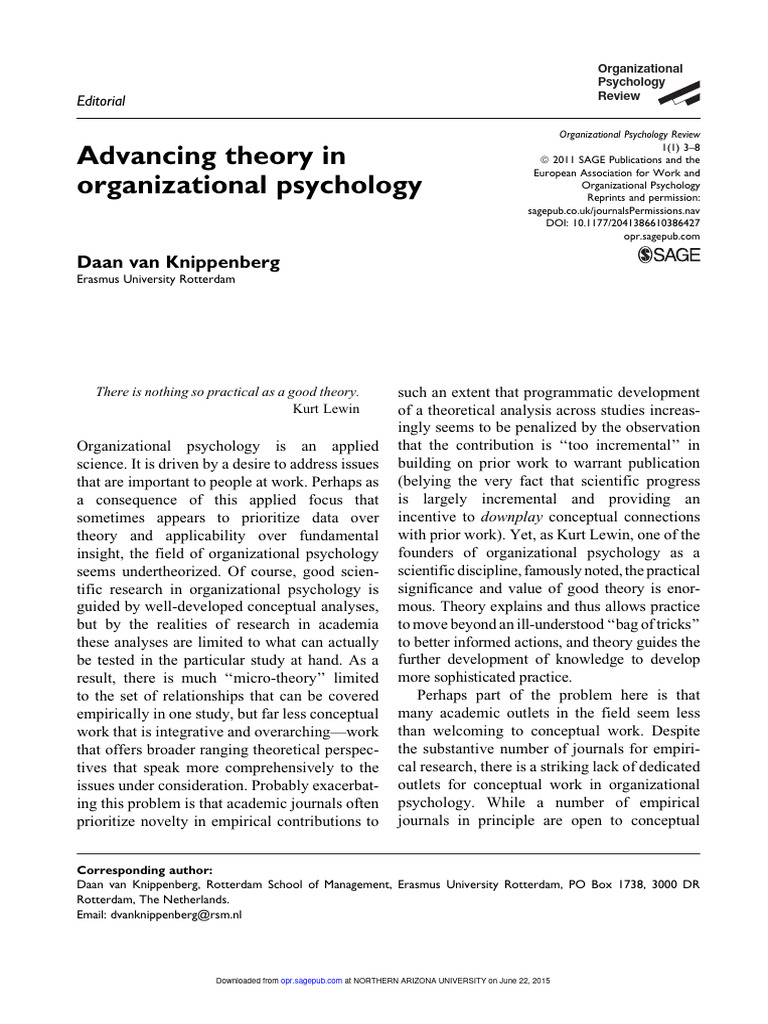 (Pub) Van Knippenberg (OPR, 2011) - Advancing Theory | PDF | Theory ...