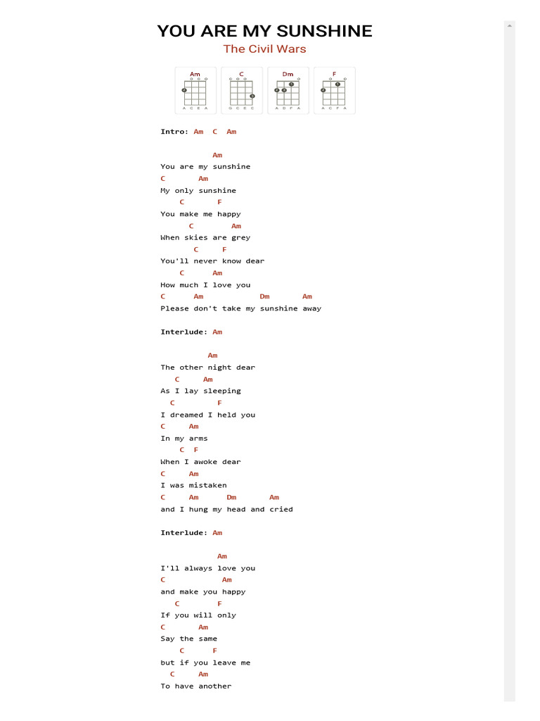 You Are My Sunshine - Ukulele Tabs | PDF
