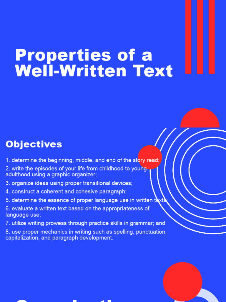 Properties of A Well Written Text | PDF | Human Communication | Linguistics