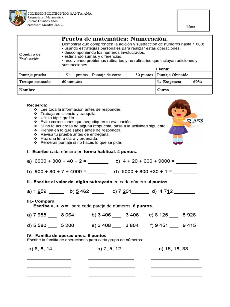 2º Prueba de Numeración | PDF | Aritmética | Matemática Elemental
